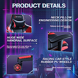 Devoko Ergonomic Gaming Chair Racing Style Adjustable Height High Back PC Computer Chair with Headrest and Lumbar Support Executive Office Chair (Red)