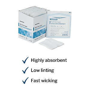 McKesson Split Sponges High Absorbency, 6-Ply Sterile, I.V. and Tracheostomy Dressings, Polyester / Rayon Blend, 4 in x 4 in, 2 Per Pack, 25 Packs, 50 Total