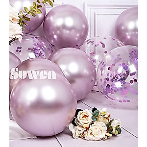 SUWEN Metallic Lavender Balloons and Confetti Balloons Set 47PCS Latex Helium Chrome Light Purple Balloon for Birthday Anniversary Party Decorations