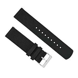 BARTON WATCH BANDS 22mm Black - Two-piece Military Style Ballistic Nylon Watch Straps