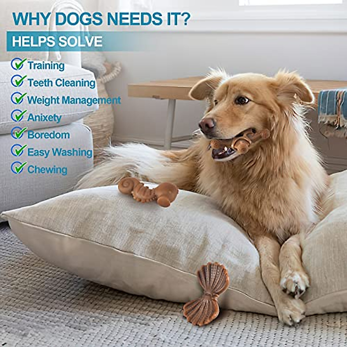 KXK Durable Dog Chew Toys for Aggressive Chewers Large Medium Small Breed, Tough Dog Toys for Large Medium Small Dog and Puppies Teeth Cleaning, Pet Toy with Durable Nylon