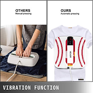 VEVOR Mini Press 800W Mini Heat Press 10 x 10 Inch Red Portable Easy Press Mini Highly-sensitive Touch Screen Vibration Function Press Machine Mini Press for T-shirts with Reliable Double-tube Heating