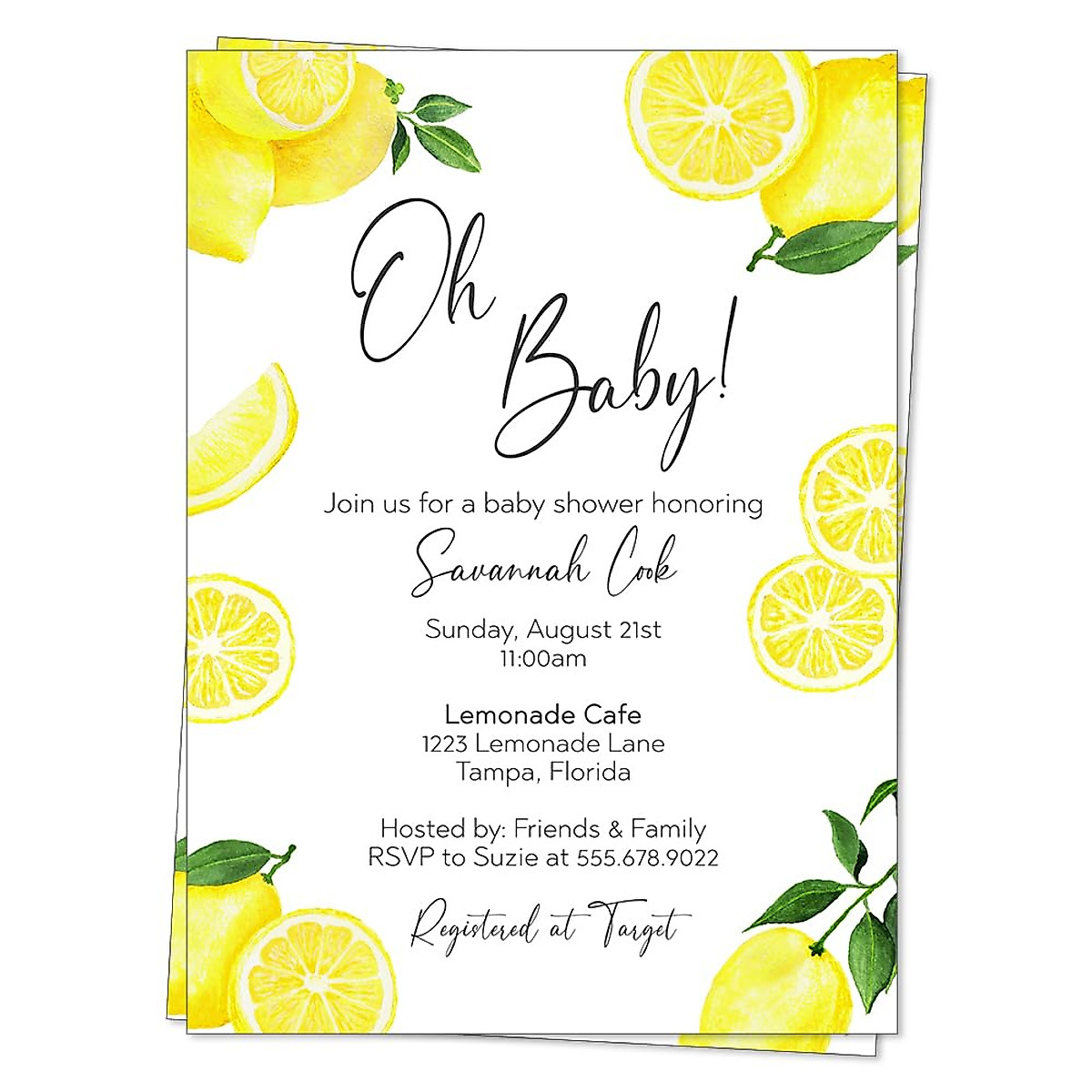 Lemon Baby Shower Invitation Gender Neutral Sweet Little One Customizable Invites (12 Count)