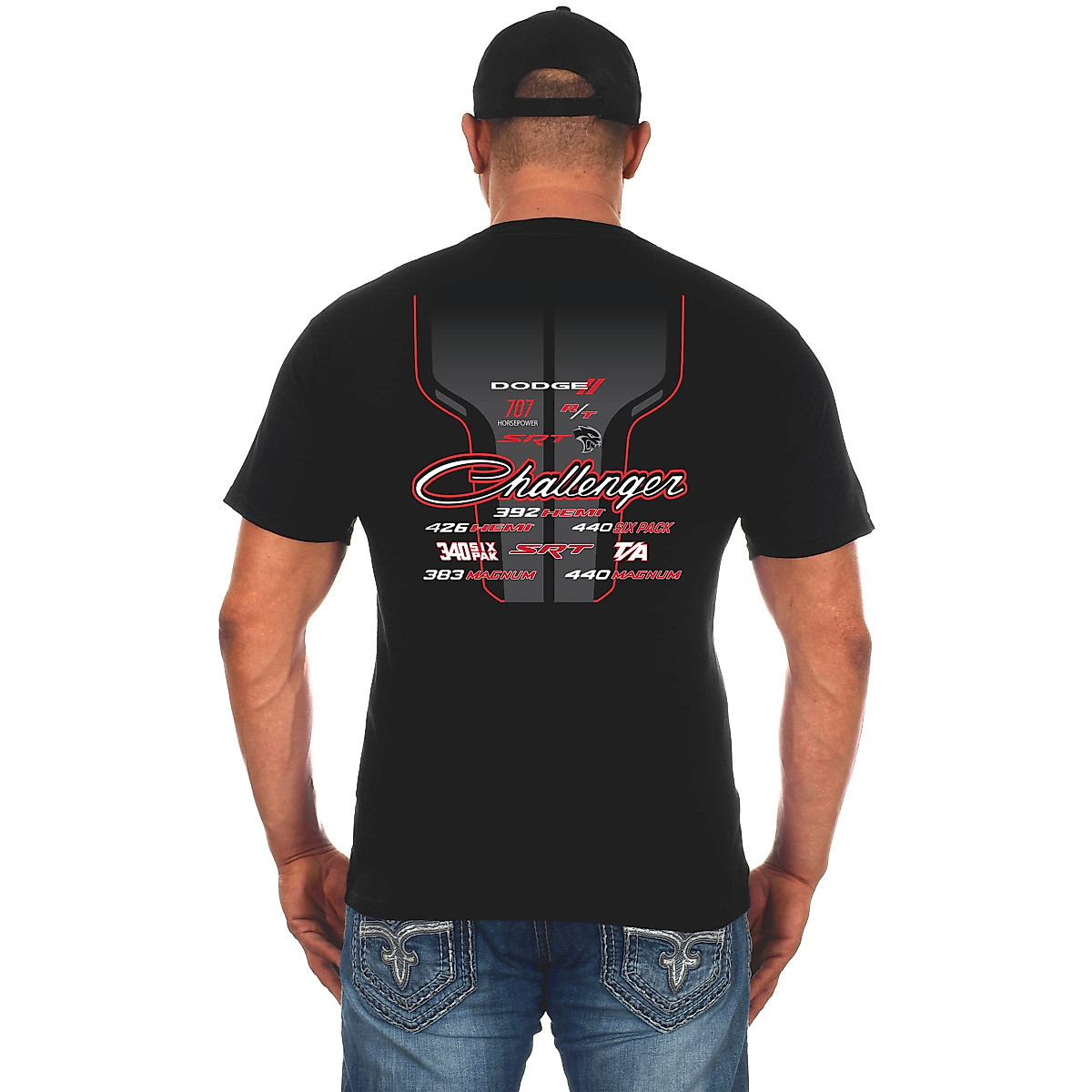 JH Design Men's Dodge Challenger T-Shirt Short Sleeve Crew Neck Shirt (Small, Black)