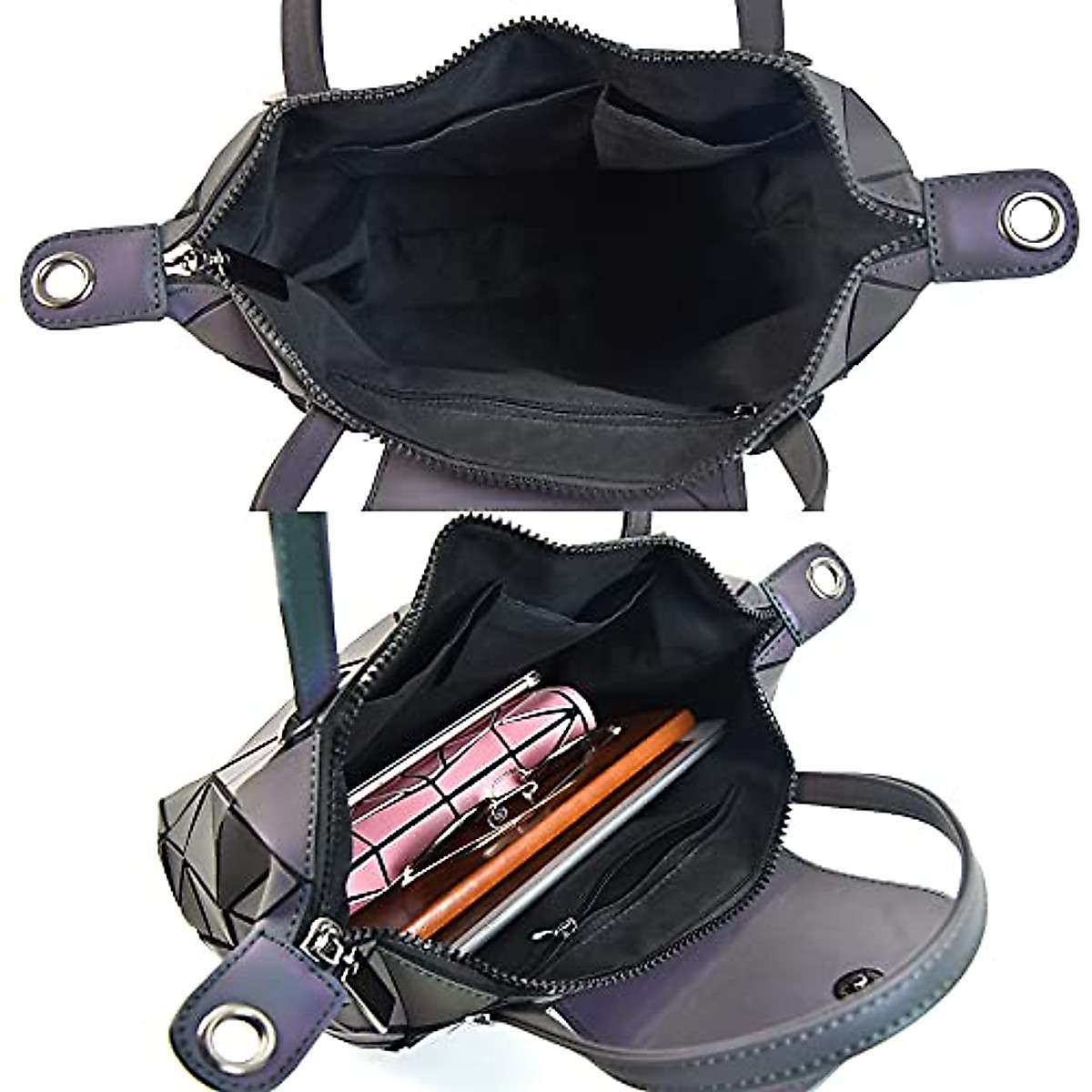 SIYUE Geometric Luminous Purses and Handbags Women Holographic Reflective Crossbody Bag Wallet Flash Rainbow Tote C