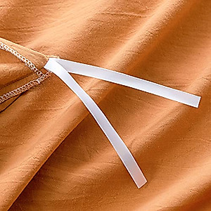 PATSAY 100% Cotton Linen-Like Textured Duvet Cover Set, 3 Piece Luxury Pumpkin Orange Bedding Set Queen Size, Soft and Breathable, with Zipper Closure and Corner Ties (1 Duvet Cover+2 Pillowcases)