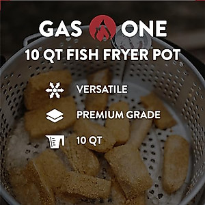 Gas One Aluminum Cooking Pot Deep Fryer with Basket – 10QT Aluminum Fry Pot with Easy Grip Handle – Durable Food Grade Outdoor Fryer with Perforated Strainer Basket – Ideal for Seafood, Chicken
