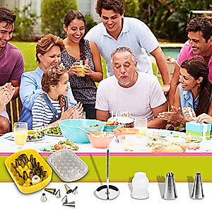 FIVETAS Cake Decorating Kit-27Numbered Icing Tips,50 Pastry Bags.6 Scrapers,1 Flower Nail,1 Piping Nozzles Coupler,1 Plastic Box and 1 Pattern Chart.