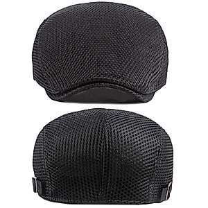 Men's Breathable Mesh Summer Hat Flat Cap Beret Ivy Gatsby Newsboy Cabbie Caps (C-BlackGreyKhaki), One Size