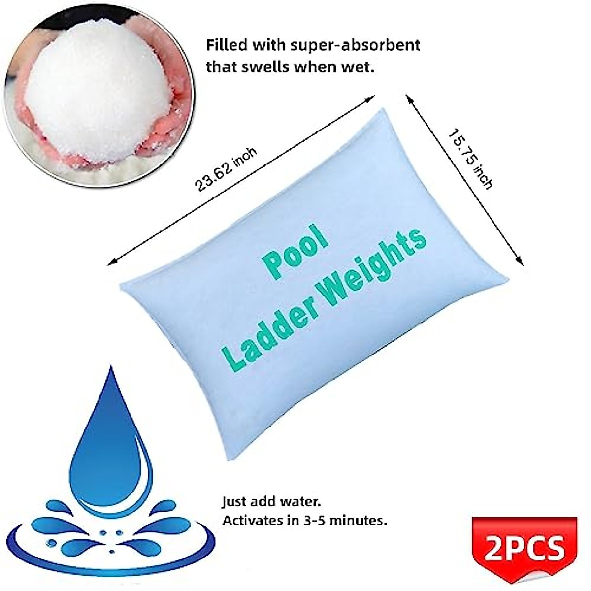 2PCS Pool Weights for Ladders, Pool Step Weights for Above Ground Pools, Pool Stair Weights for Pool Steps with Sandless Design, Work with Above Ground and in-Ground Pool Steps