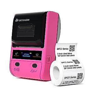 DETONGER Label Maker DP23P Thermal Portable Bluetooth Barcode Label Maker with 1 Pack 50x30mm Label Sticker for Home Office Organization Commercial Use, Android & iOS,Red