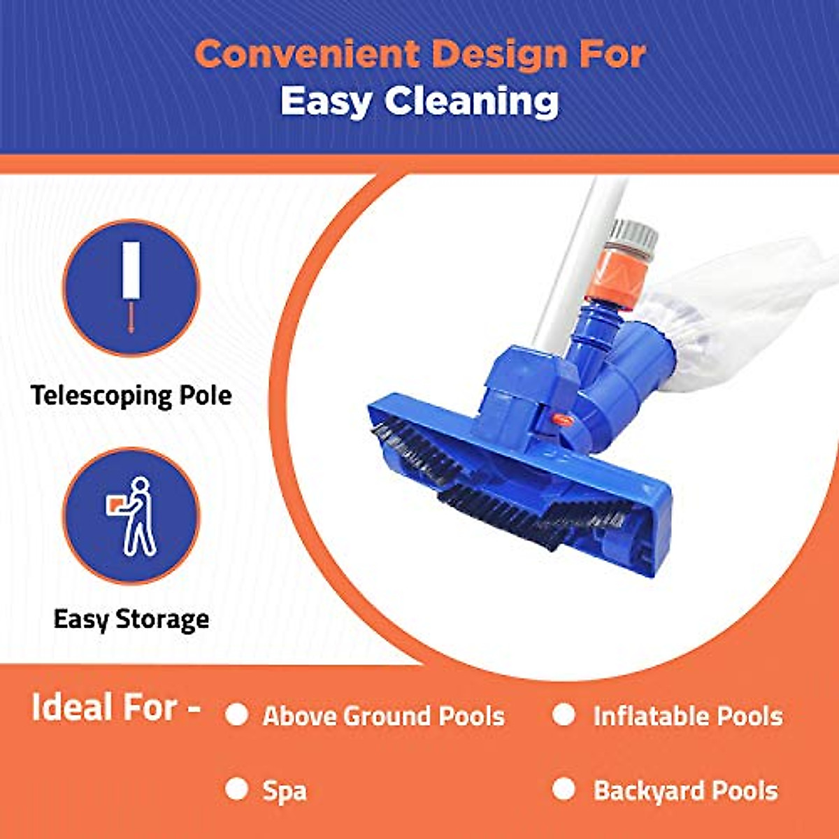 Zepluxe Hand Held Portable Vacuum Pool Cleaner for Above Ground Pools- Ideal for Above Ground Home Pools, Swimming Pools- Automatic Jet Pool Cleaner with Telescopic Pole