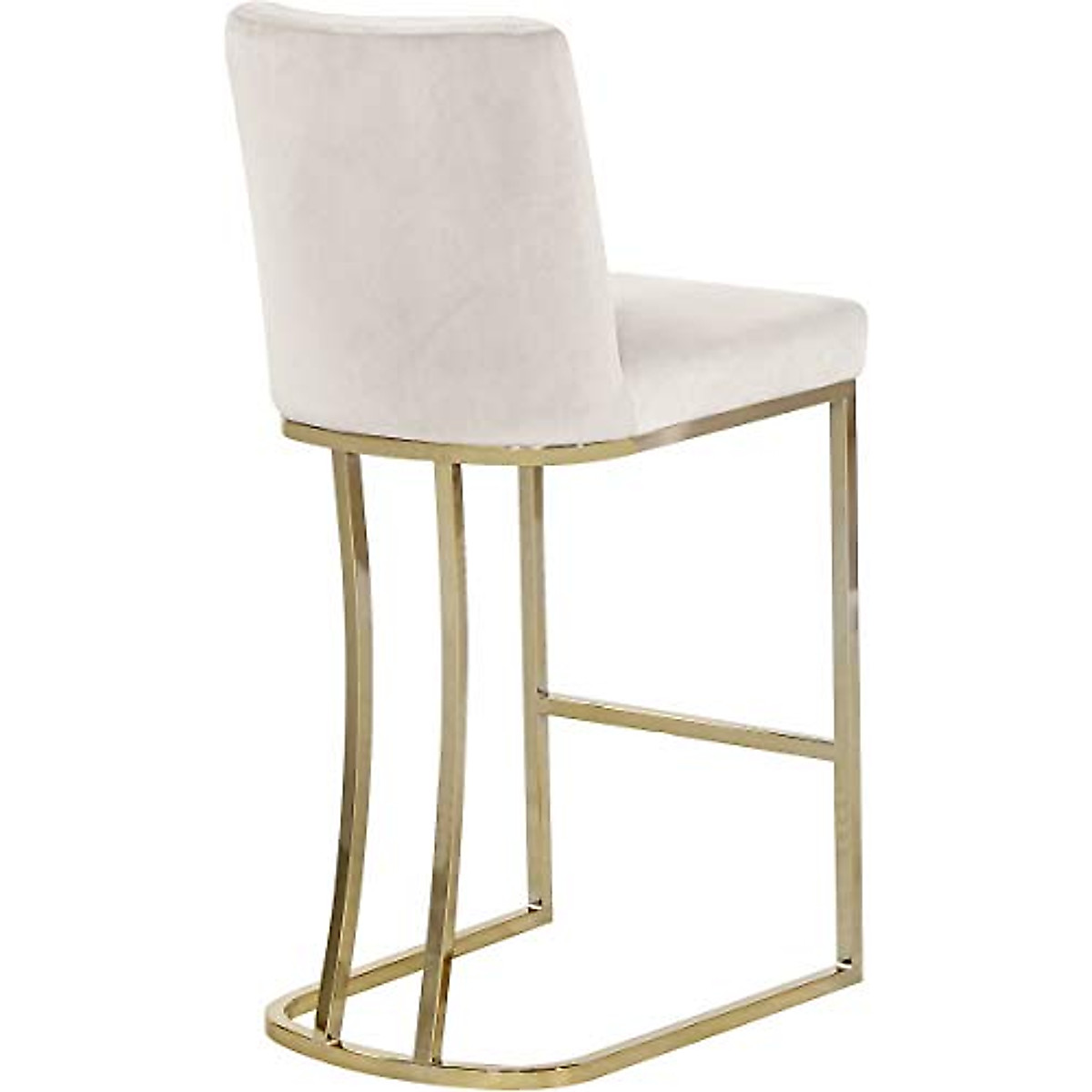 Meridian Furniture Heidi Collection Modern | Contemporary Velvet Upholstered Counter Stool with Polished Gold Metal Frame, Cream, 16" W x 19.5" D x 36.5" H
