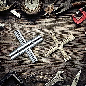 Mudder 4 Way Sillcock Key Plated Steel Water Keys with 4 Way Utility Gas Meter Keys Faucet Wrench Tool for Opening and Closing Sillcock or Spigots (Silver)