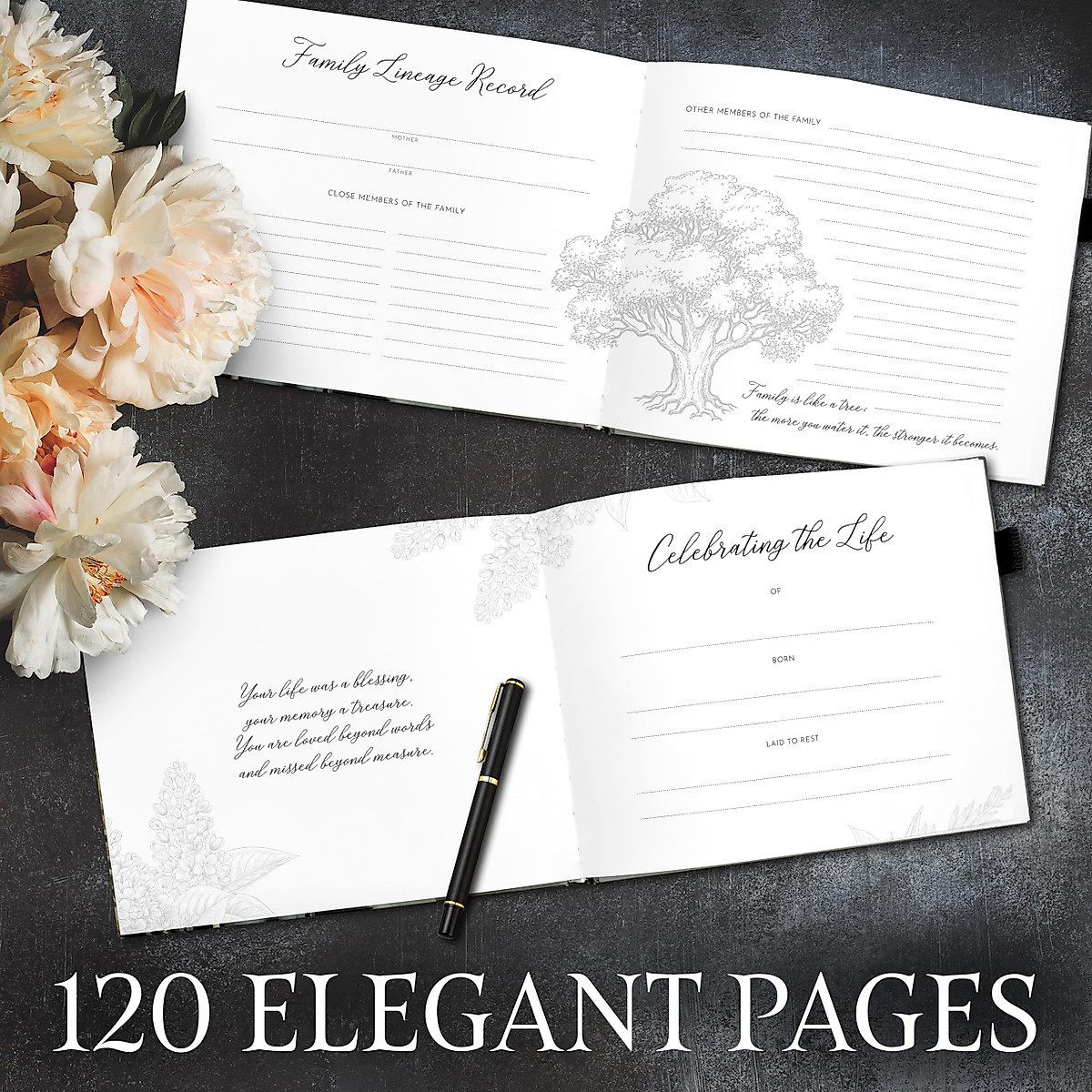 Elegant Black Funeral Guest Book, 10 x 8 Inches 120 Pages Guest Book for Funeral, 360 Entries Guest Book for Funeral and Memory, Memorial Service Guest Book with Pen and Sign, Memorial Guest Book