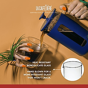 La Cafetière Pisa Cafetière, 8-Cup/1L, Heat-Resistant Borosilicate Glass and Stainless Steel with Easy-Grip Plunger, Large French Press Coffee Maker for Loose Tea and Ground Coffee, Navy