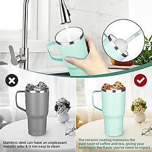 20 oz Insulated Coffee Mug with Ceramic Coating, Stainless Steel Travel Mug Tumbler with Handle Lid and Straw, Double Wall Leak-Proof Thermos Coffee Travel Mug Keeps Drink Hot and Cold (Green)