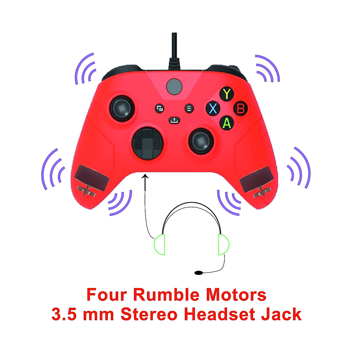 VISIONHMD Enhanced Wired Controller for Xbox Series X|S With 4 Remappable Buttons, 4 Motor Vibration sand 3.5mm Stereo Headset Jack, Compatible with Xbox One and PC/Laptop Windows7/8/10-Red
