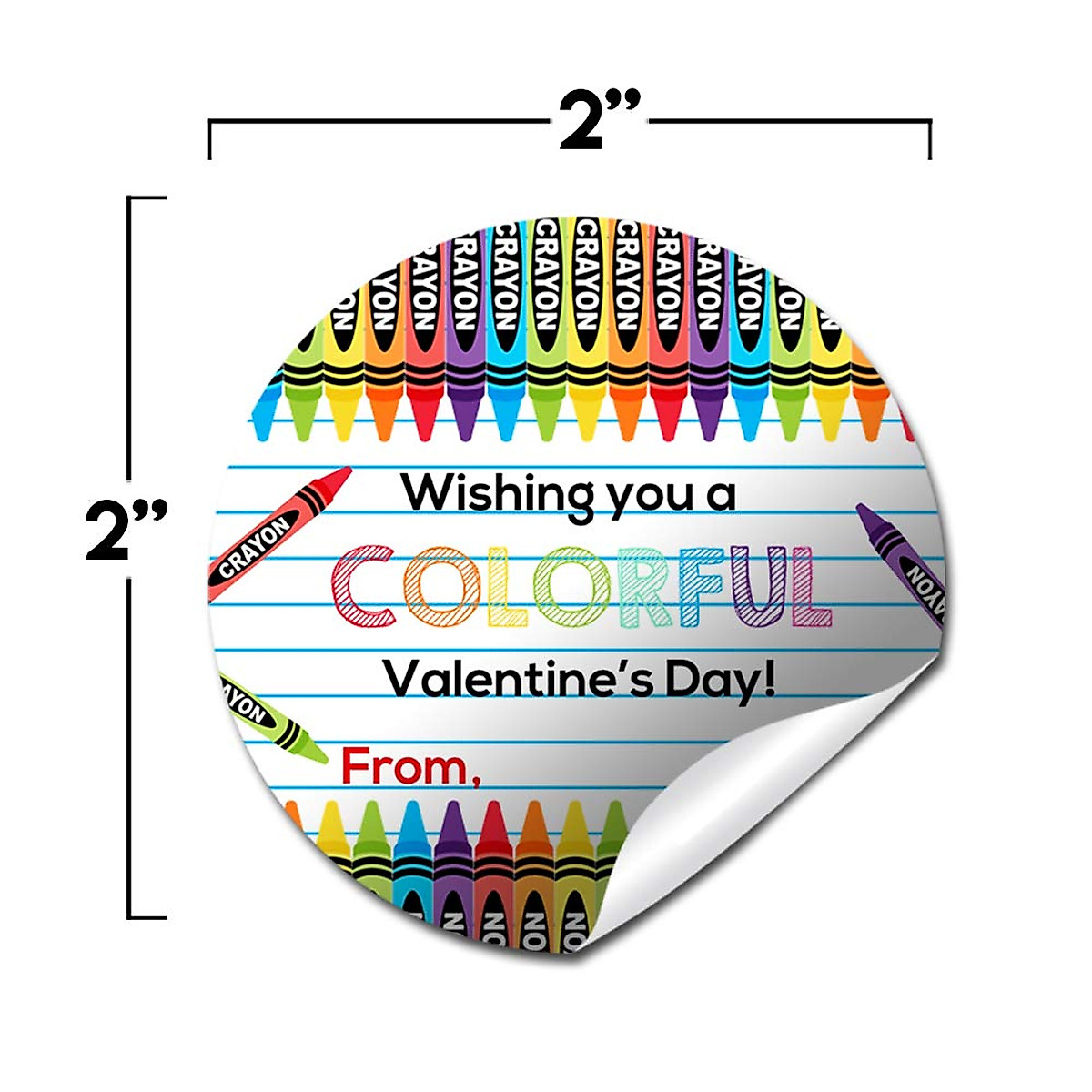 Colorful Crayon Valentine Party Favor Sticker Labels, 40 2" Party Circle Stickers by AmandaCreation, Great for Classroom Valentines, Envelope Seals, Gifts & Treats