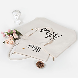TOPDesign Canvas Tote bag with Zipper, Gifts for Bride, Bride to Be, Mrs on Bridal Shower Bachelorette Party Engagement, Present for Wedding, Anniversary, Birthday, Valentines Day