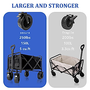 koity Heavy Duty 250 Lbs Capacity Collapsible Wagon with Cargo net, Outdoor Folding Camping Utility Cart, Adjustable Rolling Carts, All Terrain Sports Beach Wagon cart with Wheels Foldable