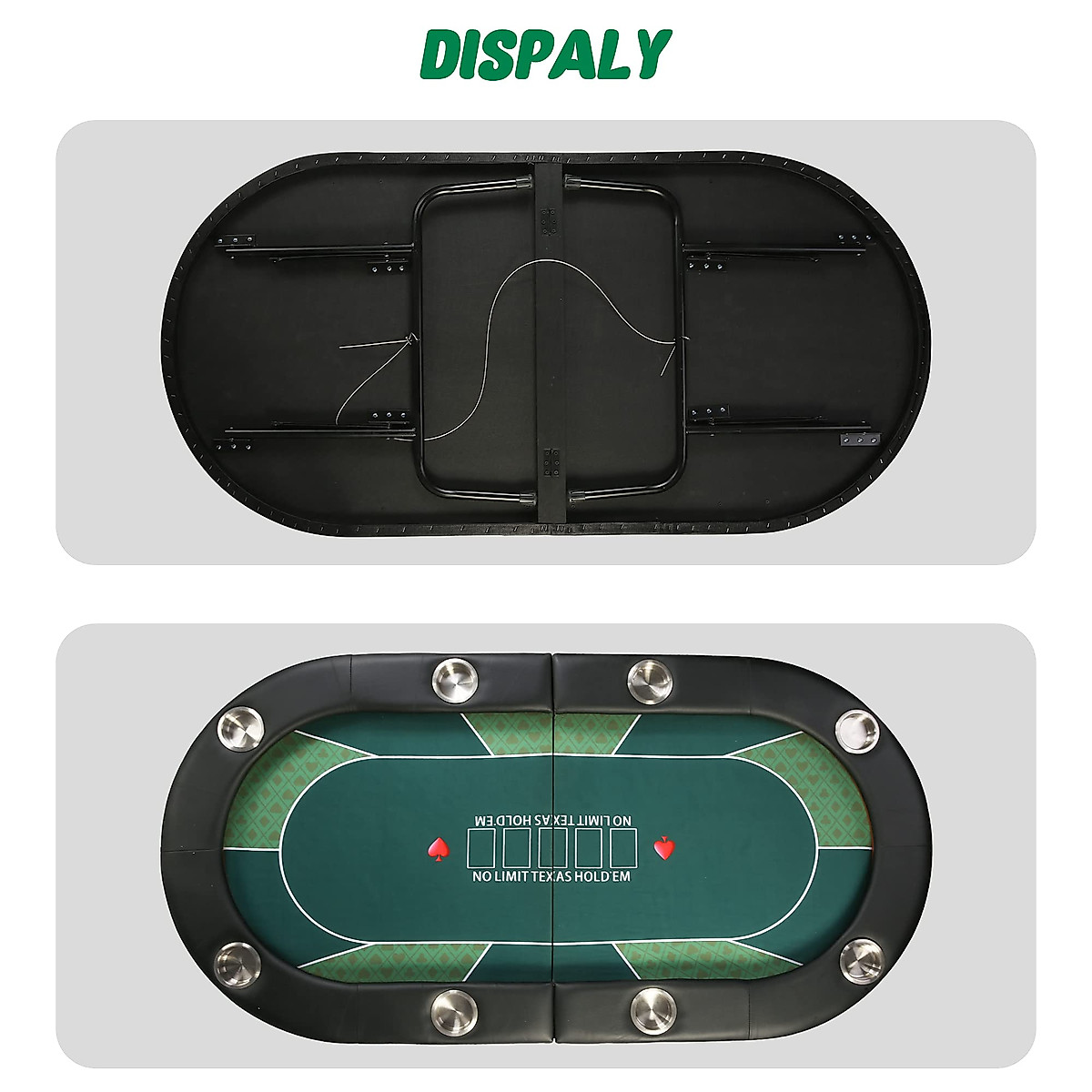 Vilobos Poker Table Foldable, 8 Players Texas Holdem Poker Table, Casino Folding Table for Blackjack Board Game -Green