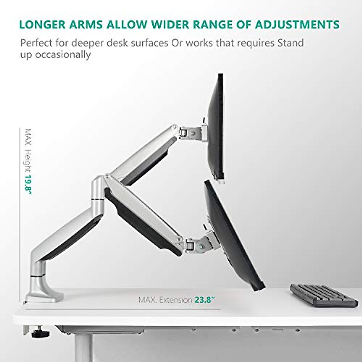 EleTab Dual Monitor Mount Stand Full Motion Swivel Gas Spring LCD Arm Fits for 2 Computer Screens 13 to 32 inches - Each Arm Holds up to 19.8 lbs