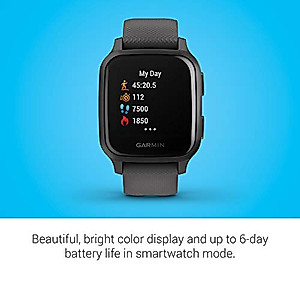 Garmin 010-02427-00 Venu Sq, GPS Smartwatch with Bright Touchscreen Display, Up to 6 Days of Battery Life, Slate Aluminum Bezel with Shadow Gray Case and Silicone Band, Slate Band
