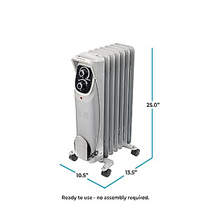 Comfort Zone Oil-Filled Radiator Space Heater, Radiant, Electric, Never Refill, Adjustable Thermostat, Tip-Over Switch & Overheat Protection System, Ideal for Home, Bedroom, & Office, 1,500W, CZ8008N