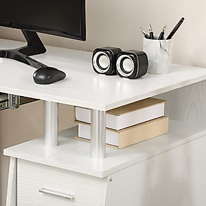 HOMCOM 47" Computer Desk with Keyboard Tray and Storage Drawers, Home Office Workstation Table with Storage Shelves, White Wood Grain