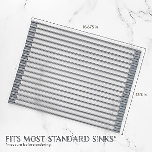 Oizeir Roll Up Dish Drying Rack - Silicone Coated Stainless Steel, Over The Sink, Foldable, Heat-Resistant, Anti-Slip, Dish Drainer. (17" x 12.5")