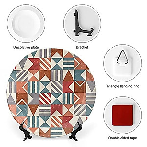 XISUNYA 8 Inch Decorative Plate, Abstract Tableware Plate, Retro Mosaic Tiles Lines Print Ceramic Wall Hanging for Fine Dining, Upscale Event, Dinner Party, Weddings, Catering, Christmas, Thankgiving