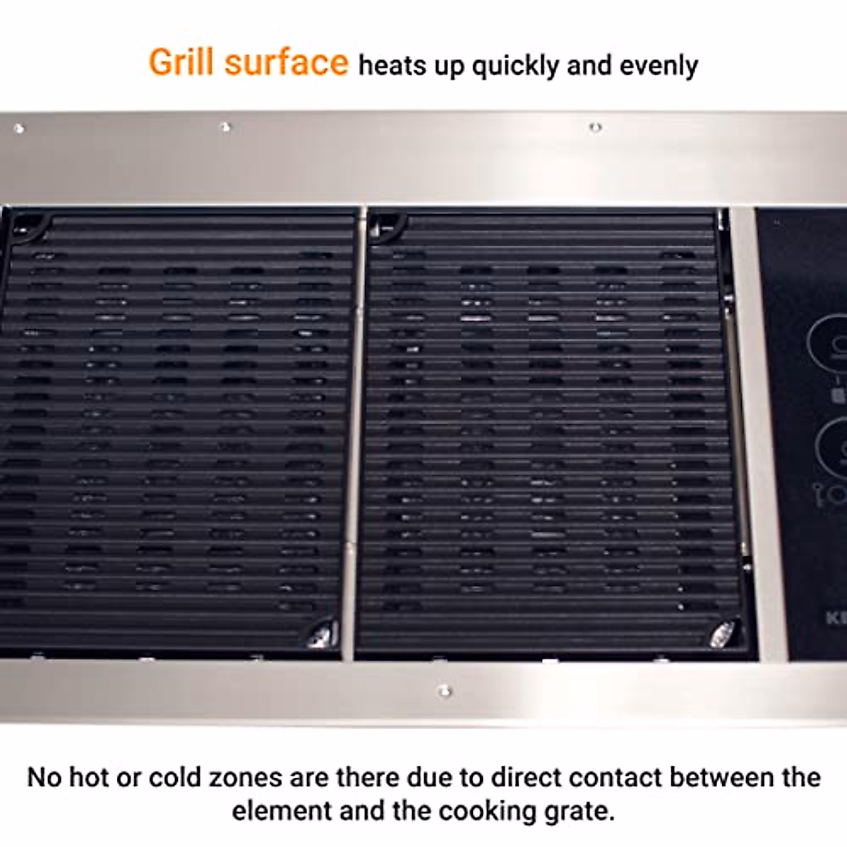 Kenyon Texan No-Lid Electric Grill, Stainless Steel Grill With Two Burners And Non-Stick Coating, Quick Heat Up, Standard Lite-Touch Control, UL-Approved For Indoor And Outdoor Use, 240V