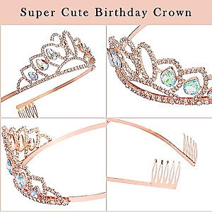30th Birthday Decorations for Girls, Rose Gold Sweet Rhinestone Tiara Crown, Happy Birthday Cake Toppers, Birthday Queen Sash with Pearl Pin, Number Candles