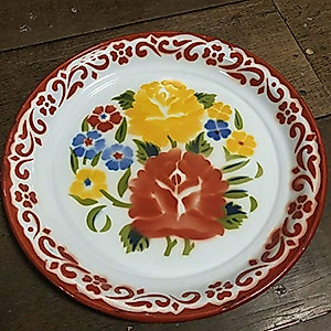 12" Round Enamel Floral Food Tray Vintage Serving Plate Dish Bowl Thai Restaurant Cooking