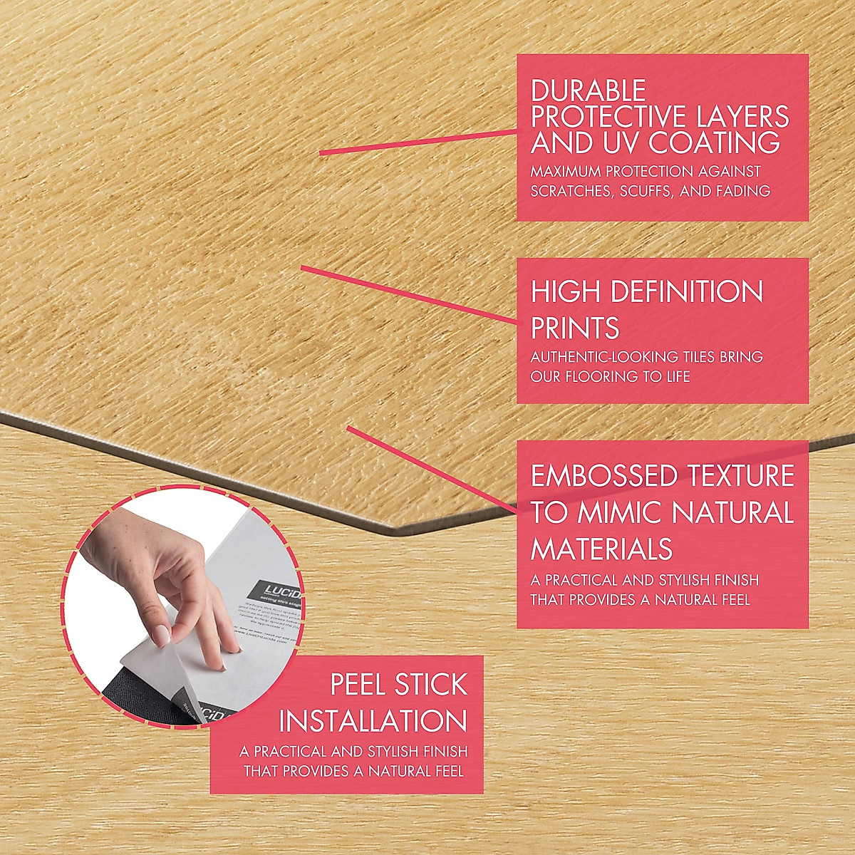 BaseCore HEX Hexagon Vinyl Flooring Pine 5.75" DIY Self Adhesive Textured Modern Floor Tile Peel & Stick Tile | Sample Tile