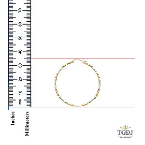 14K Yellow White Curled Hoop Earrings - 44/35/25/20mm (Diameter - 35 MM)