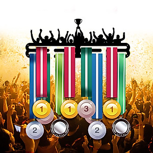 PH PandaHall Medal Hanger Display Celebration Medal Holder Award Ribbon Hanger 3 Lines Medal Hanger Cheer Gymnastics Sport Award Rack Wall Mount Iron Frame for Over 50 Medals 15.75 Inch/40cm