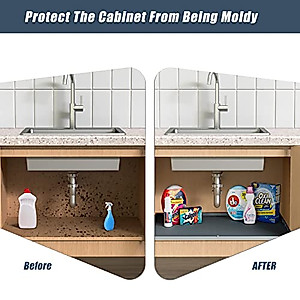 JOHAMOO Under Sink Mat Waterproof, 34" x 22" Silicone Kitchen Cabinet Liner, Bathroom Basin Cabinet Protector Drip Tray Gray