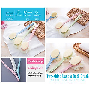 AARainbow 2 Packs Shower Body Brush with Bristles and Loofah, Back Scrubber Mesh Sponge with Curved Long Handle for Skin Exfoliating Bath, Massage Bristles Suitable for Men and Women (1Gray+1Pink)