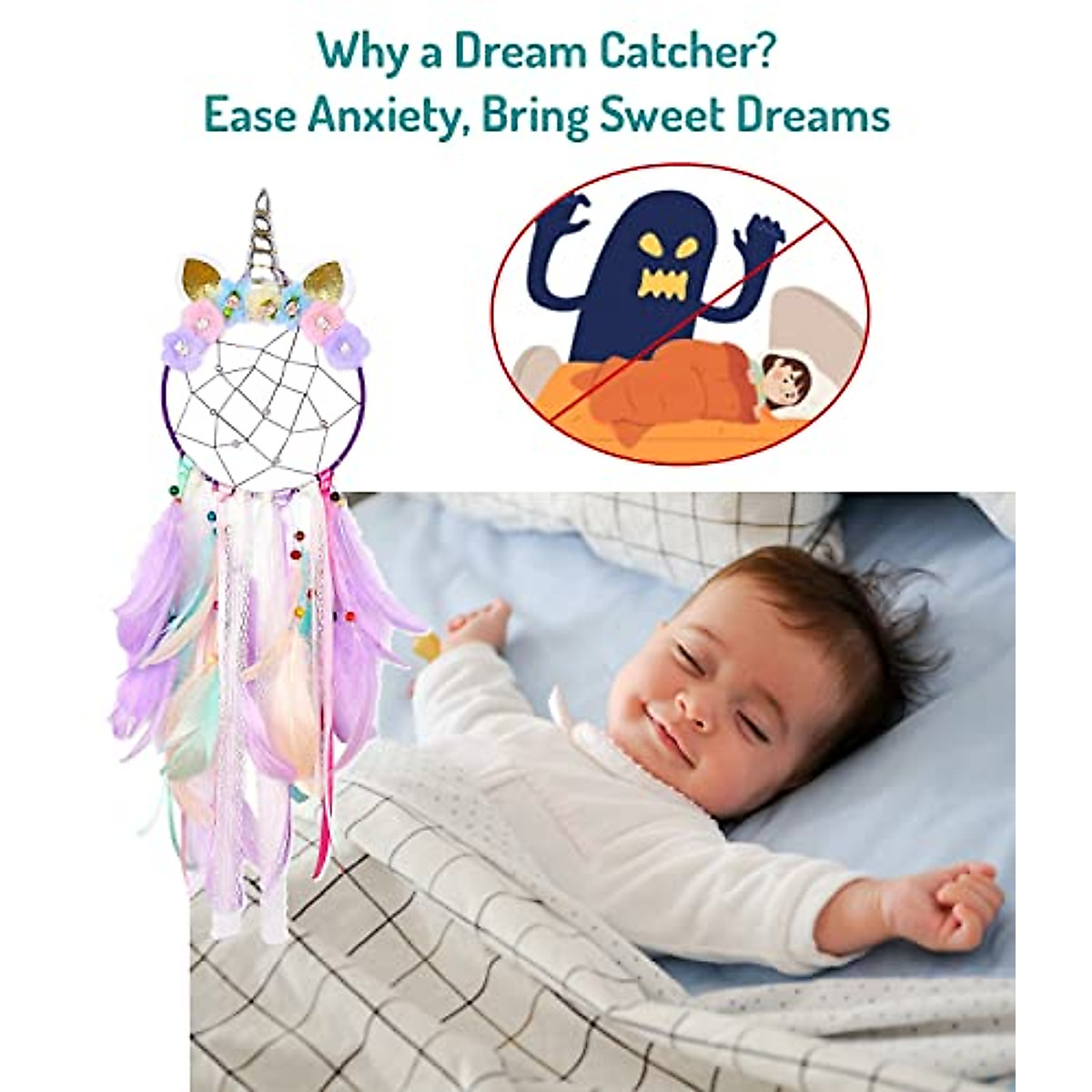 Unicorn Dream Catcher for Girls with Glowing Stars, Dream Catcher Wall Decor, Girls Bedroom Decor, Unicorns Gifts for Girls, Kids Set