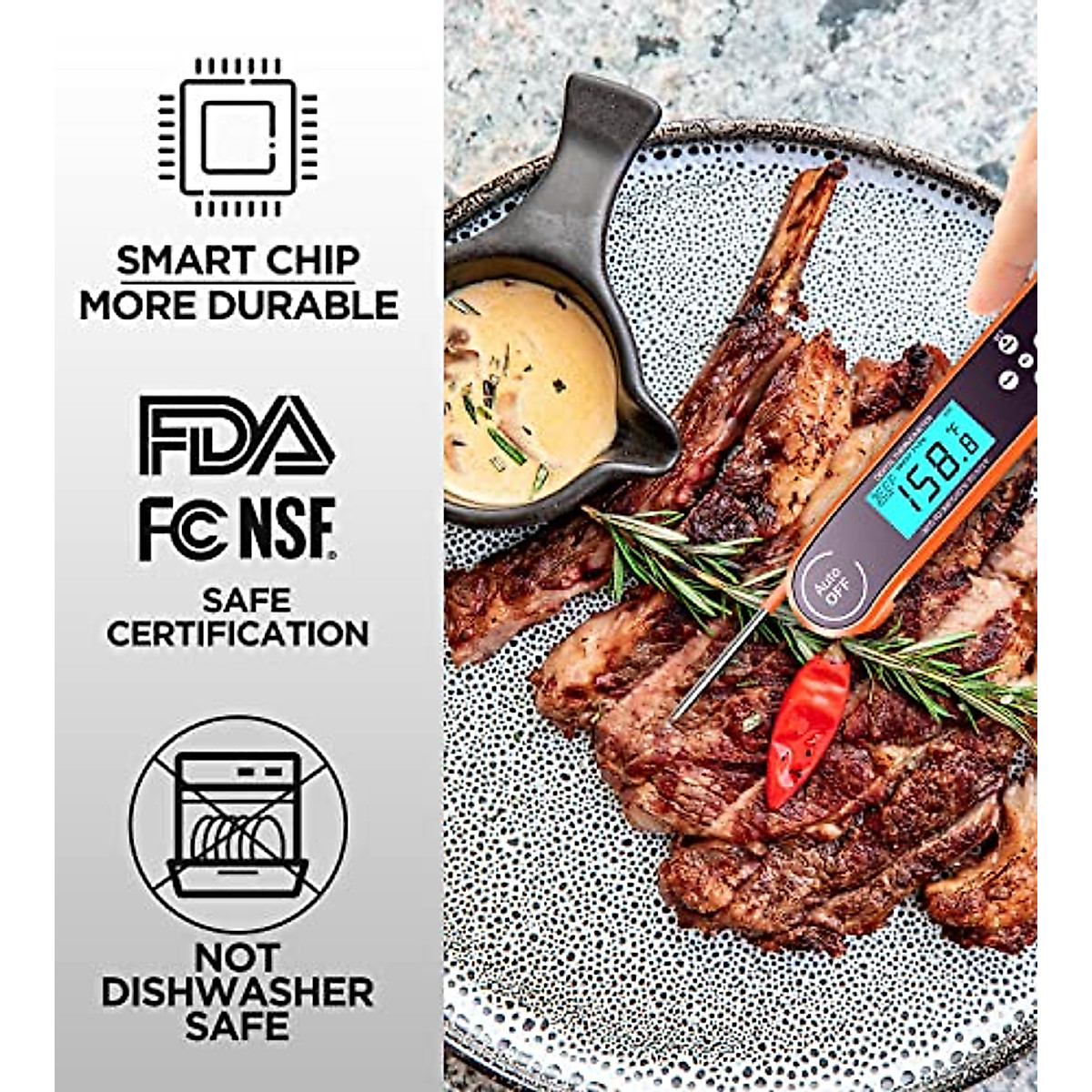 Nycetek Digital Cooking Thermometer, Accurate & Waterproof Instant Read Meat Thermometer with Backlit, Calibration, Probe, Food Thermometer for Kitchen, Grilling, Candy, BBQ, Oil Fry, Baking and More