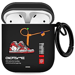 EJMM for Airpods Case, Cool Sports Shoes Design TPU Protective Accessories with Keychain Compatible Airpods 1st and 2nd Generation for Men Boys Teen Girls,Black Red Shoes