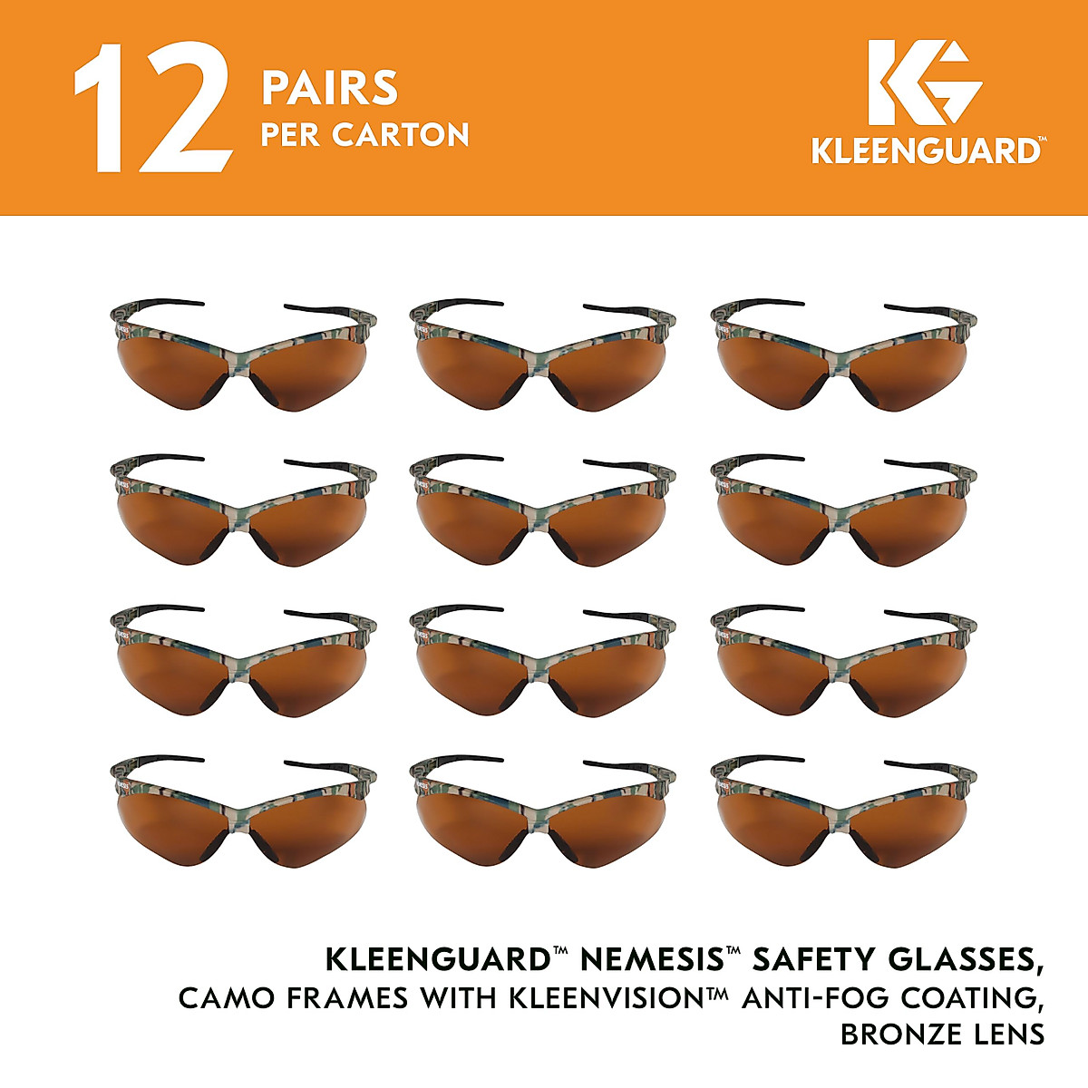 KLEENGUARD V30 Nemesis Safety Glasses (19644), Bronze Lenses with Camo Frame, 12 Pairs / Case