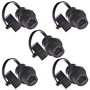 Anmbest 5PCS Panel Mounting RJ45 Waterproof Cat5/5e/6 8P8C Connector Ethernet LAN Cable Connector Double Head Coupler Adapter Female to Female with Waterproof/Dust Cap