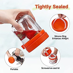 DREAMOSA 3 Set Overnight Oats Containers with Lids and Spoon 12 Oz Glass Mason Overnight Oats Jars (Green-Orange-Grey)