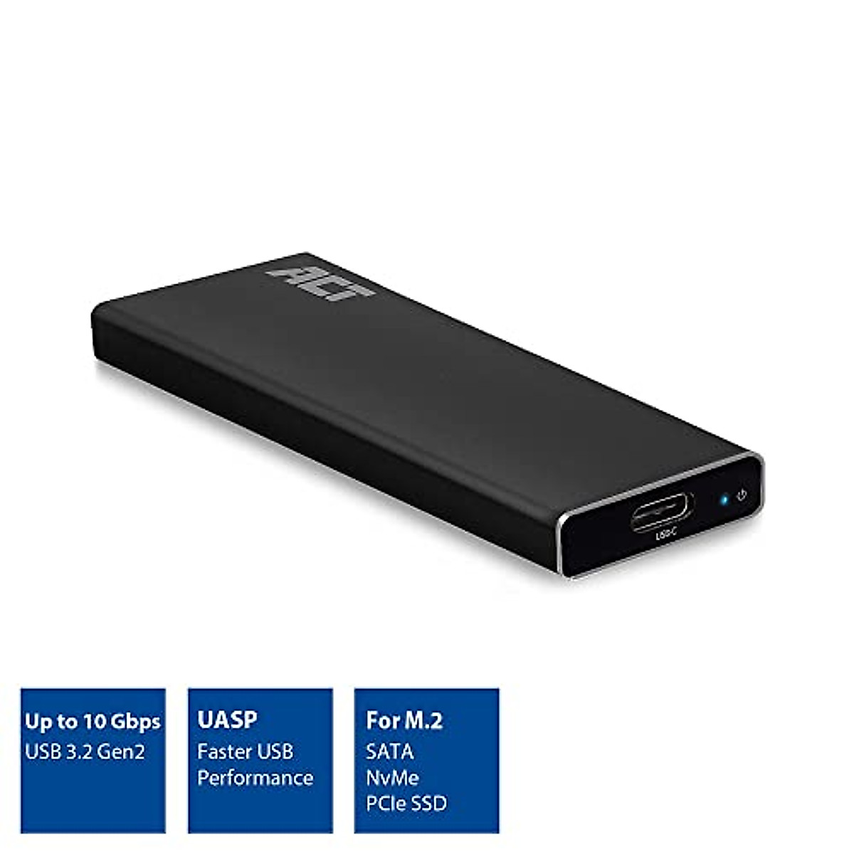 ACT Aluminum M.2 SATA and NVMe External SSD Enclosure, USB C 3.2 Gen 2, 10Gbps Transfer Rate, M-Key/B+M Key, M2 SSD Enclosure for Size 2230/2242/2260/2280 – AC1605