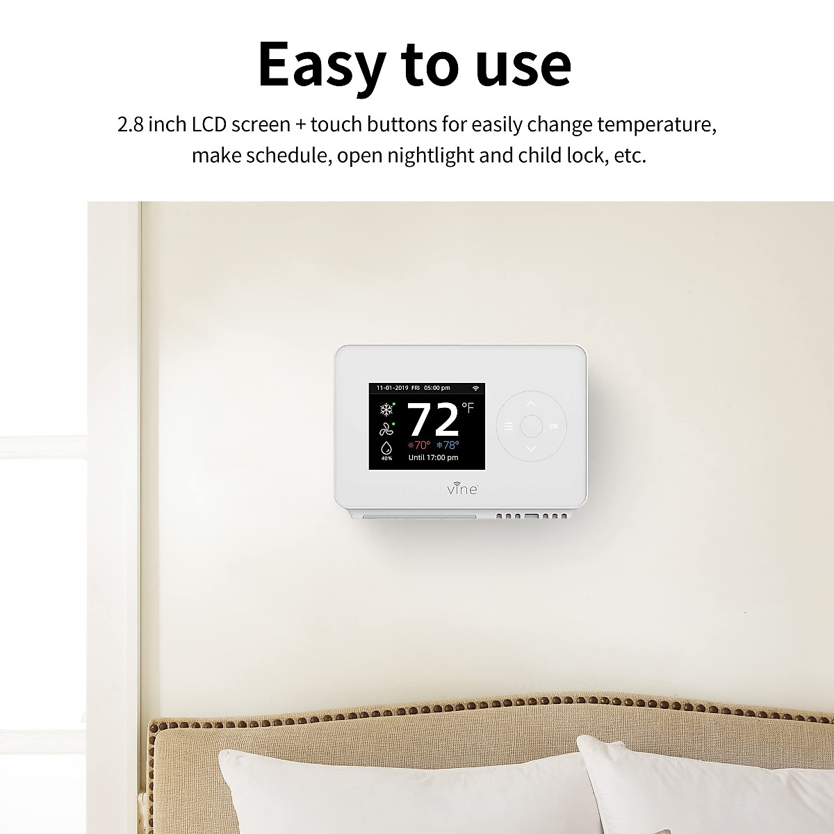 Vine Smart WiFi 7day/8period Programmable Thermostat Model TJ-225, Compatible with Alexa and Google Assistant