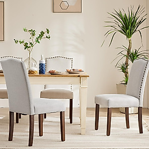 DUMOS Dining Chairs Set of 4, Fabric Dining Room Chairs, Upholstered Parsons Chairs with Nailhead Trim & Wood Legs, Kitchen Side Chair for Dining Living Room,Bedroom - Grey