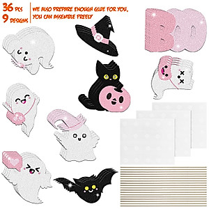 Geyee 36 Pcs Halloween Baby Shower Decorations Boo Cake Topper Ghost Tables Centerpieces Sticks Spooky Banner Decorations Halloween Centerpieces for Table Birthday Pink and Black Party Supplies